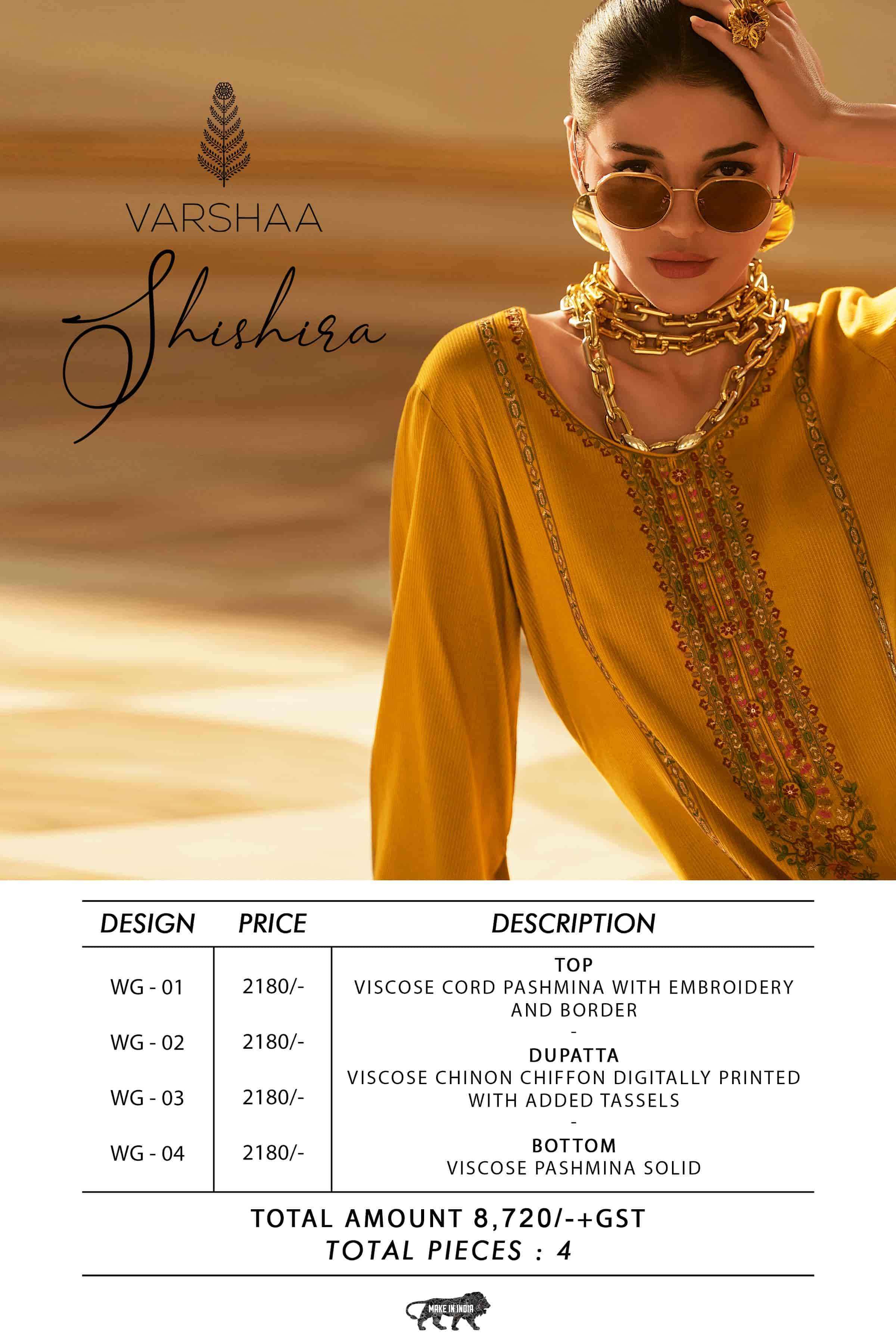 VARSHA SHISHIRA FANCY EMBROIDERED PASHMINA SUIT CATALOG SUPPLIER 2025