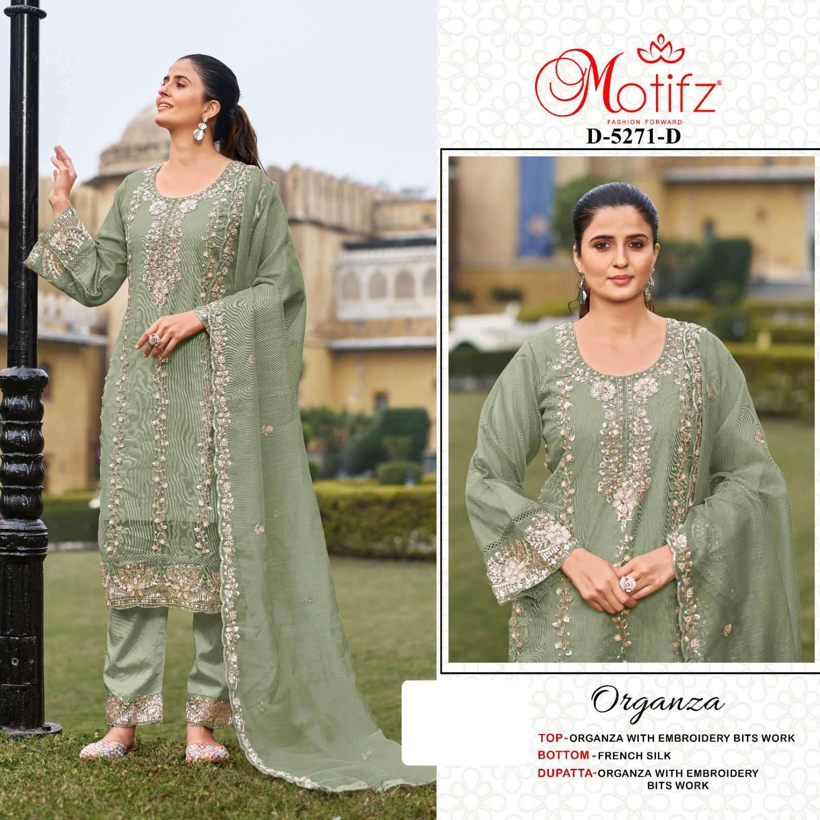 MOTIFZ 5271 COLORS ORGANZA SILK EMBRODERY SUIT WHOLESALER