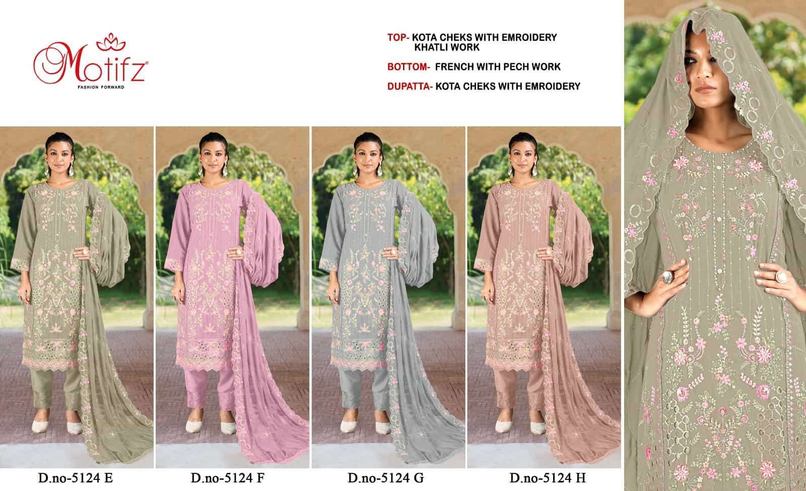 MOTIFZ D 5124 COLORS PAKISTANI KOTA CHEKS KHATLI WORK SUIT WHOLESALER 2026